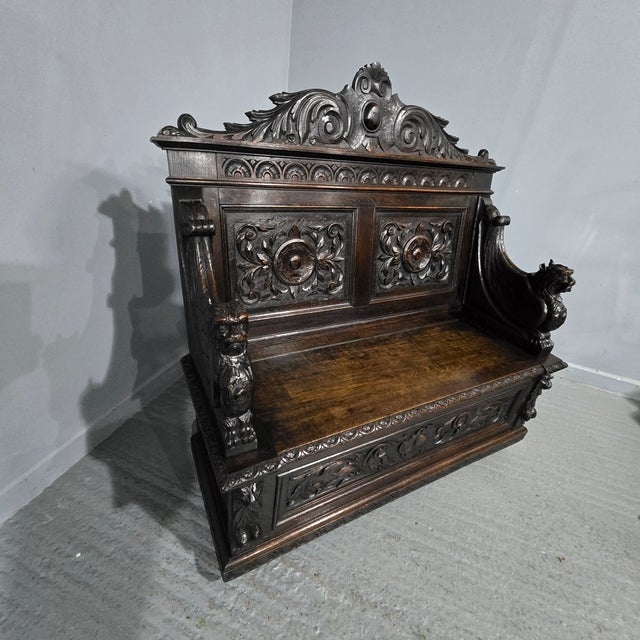 Antique Monks Hall Bench in Oak, 1880 | Chairish