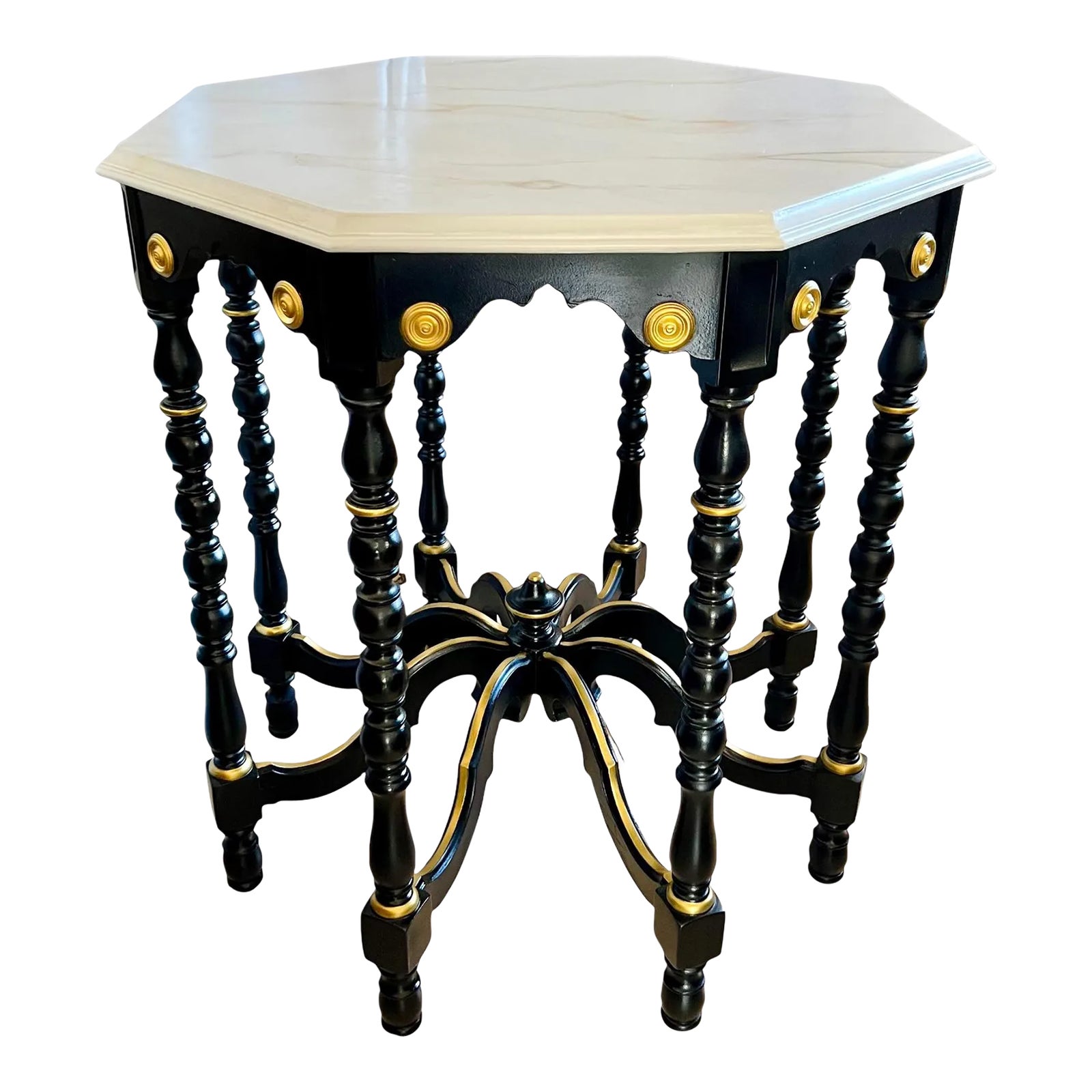 Regency Hand Painted Faux Marble Eight Leg Octagon Table | Chairish