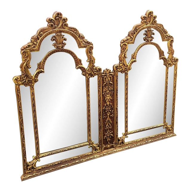 Vintage Double Arch Shell Gilt Mirror | Chairish