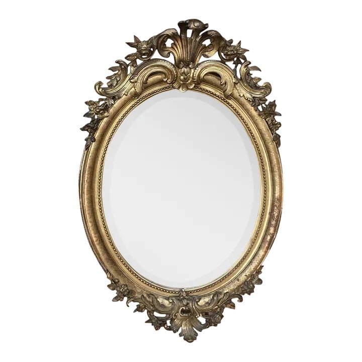 19th Century French Louis XVI Oval Gilded Mirror | Chairish