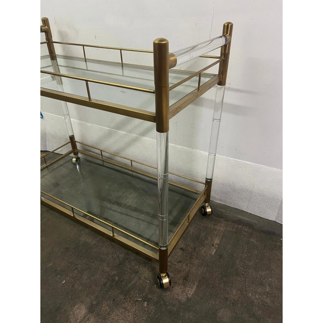 Brass Glass and Acrylic Two Tier Bar Cart | Chairish