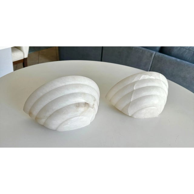 Pair Half Moon Alabaster Deco Style Wall Light Sconces | Chairish