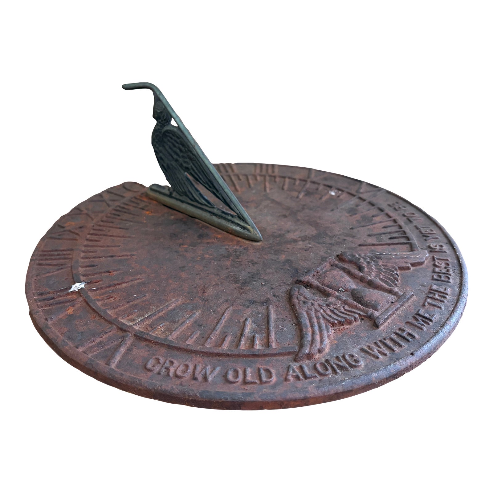 Vintage English Country Iron Verdigris Garden Sundial "Grow Old Along ...