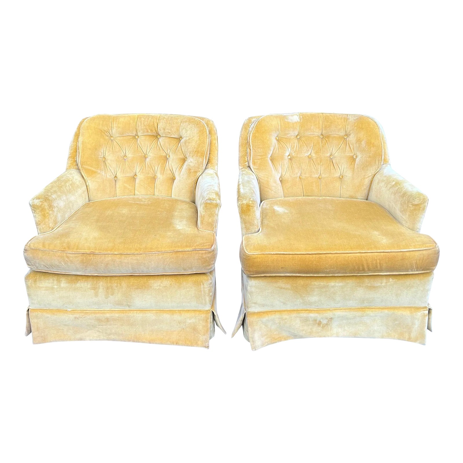 Pair of Mustard Yellow Velvet Club Chairs | Chairish