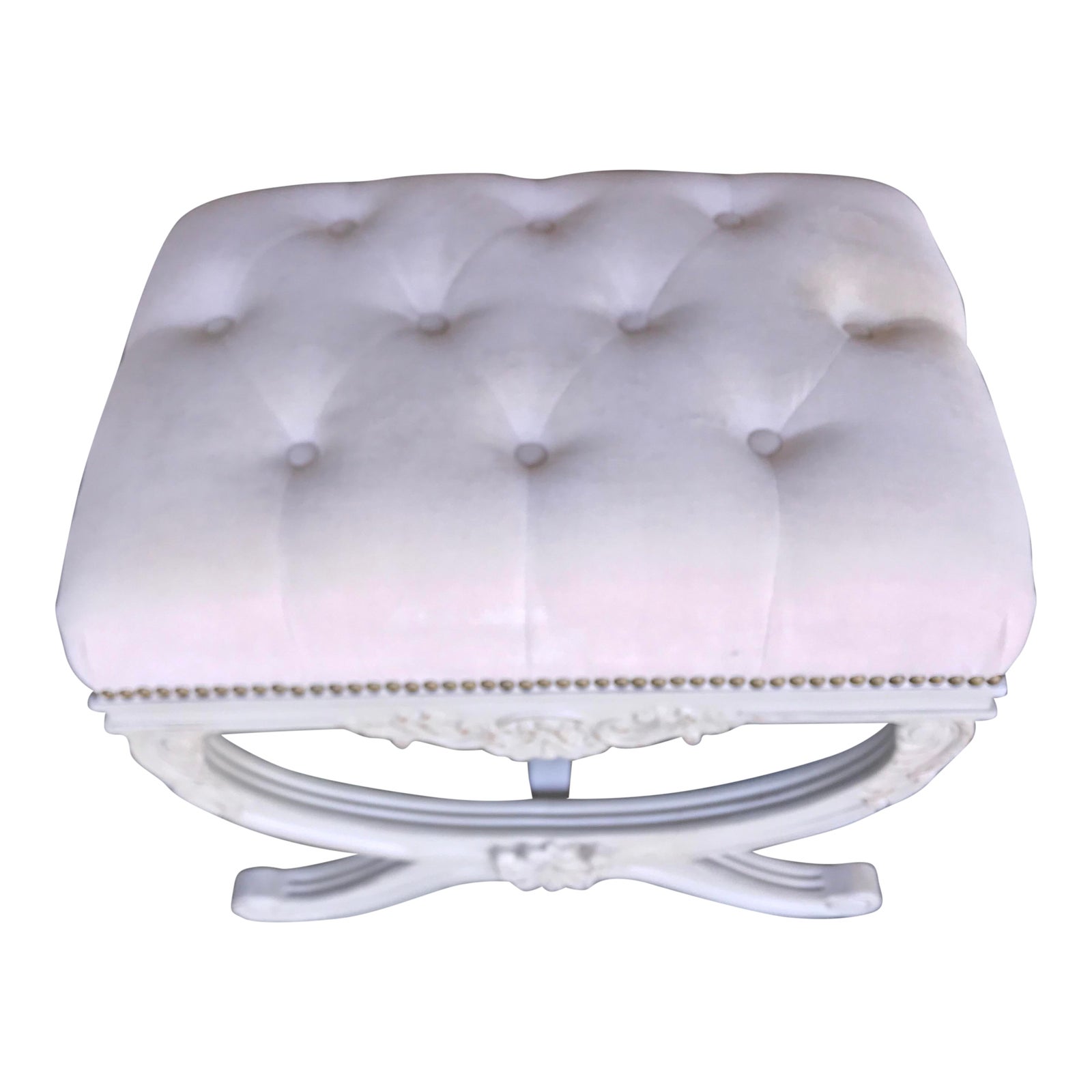 Frontgate Neo Classical Shabby White Bench Stool | Chairish