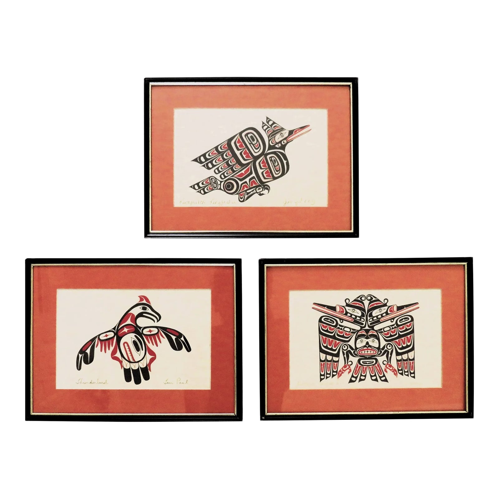 Set of 3 Native American Mid Century Modern Abstract Bird Lithographs ...