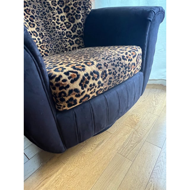 1980s Postmodern Leopard Black Suede Swivel and Rocking Chairs - a Pair ...