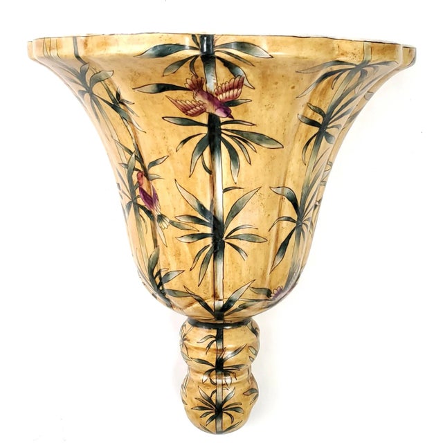 1970s Large Vintage Chinese Porcelain Wall Pockets With Hand Painted ...