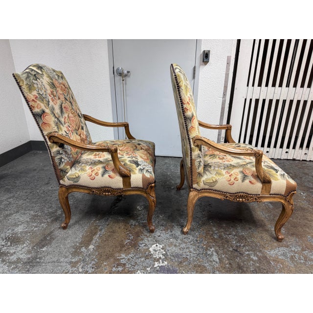 French Regency Louis XV Style Fauteuil Arm Chairs, a Pair. | Chairish