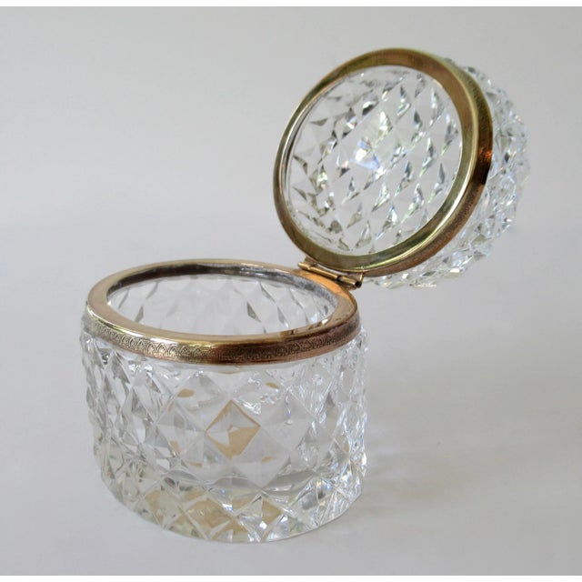 Vintage Hand-Cut & Beveled Crystal Glass & Brass Oval-Shaped Lidded ...
