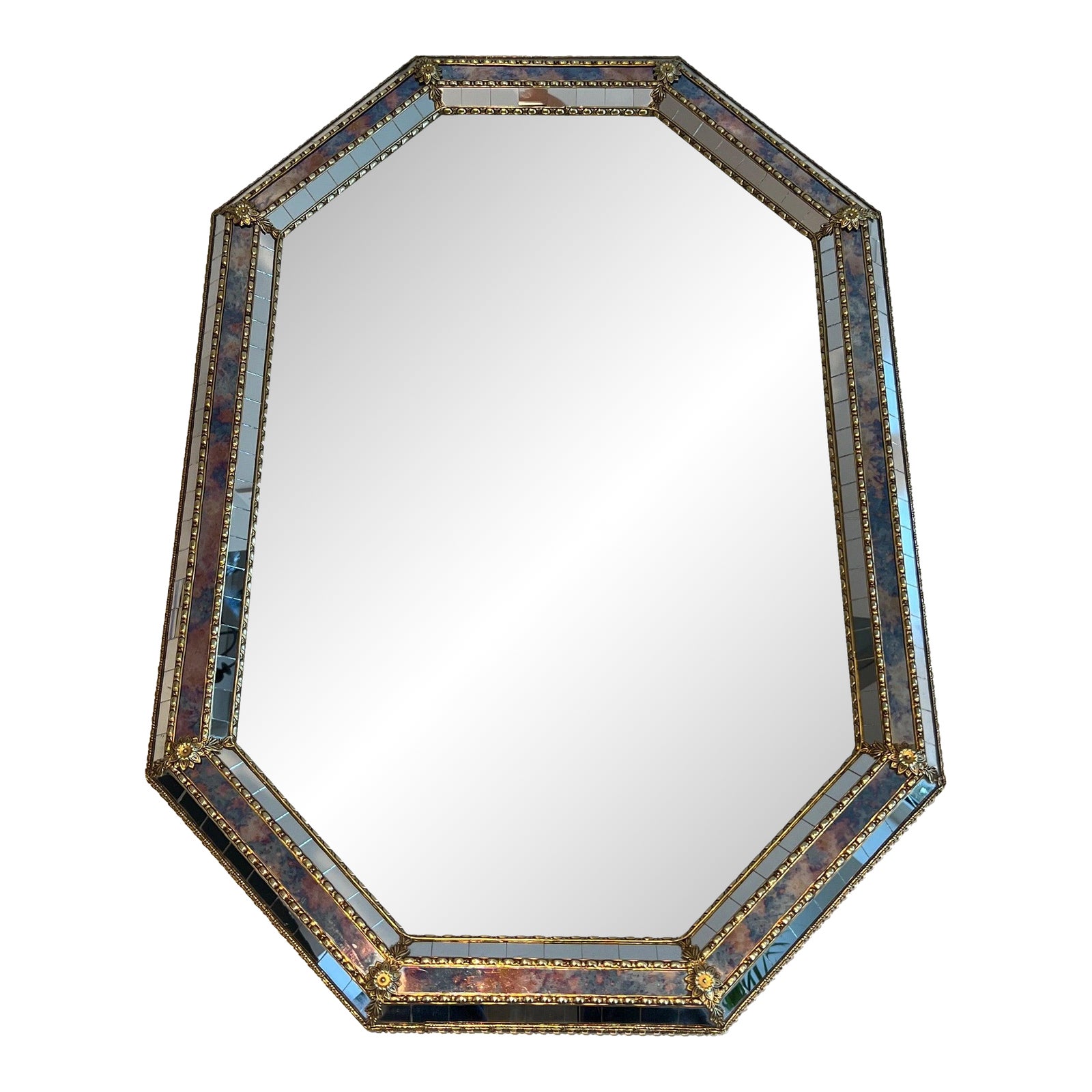 Multi-faceted Rectangular Mirror With Brass Tinsel | Chairish