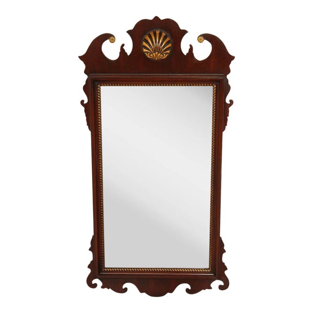 Chippendale Style Vintage Mahogany Gilt Shell Carved Wall Mirror | Chairish