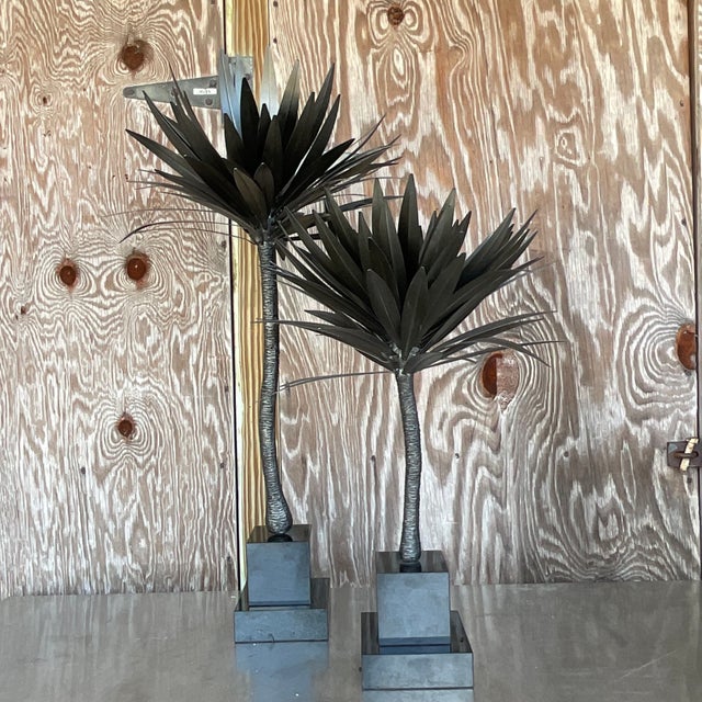 Vintage Coastal Punch Cut Metal Palm Tree - Set of 2 | Chairish