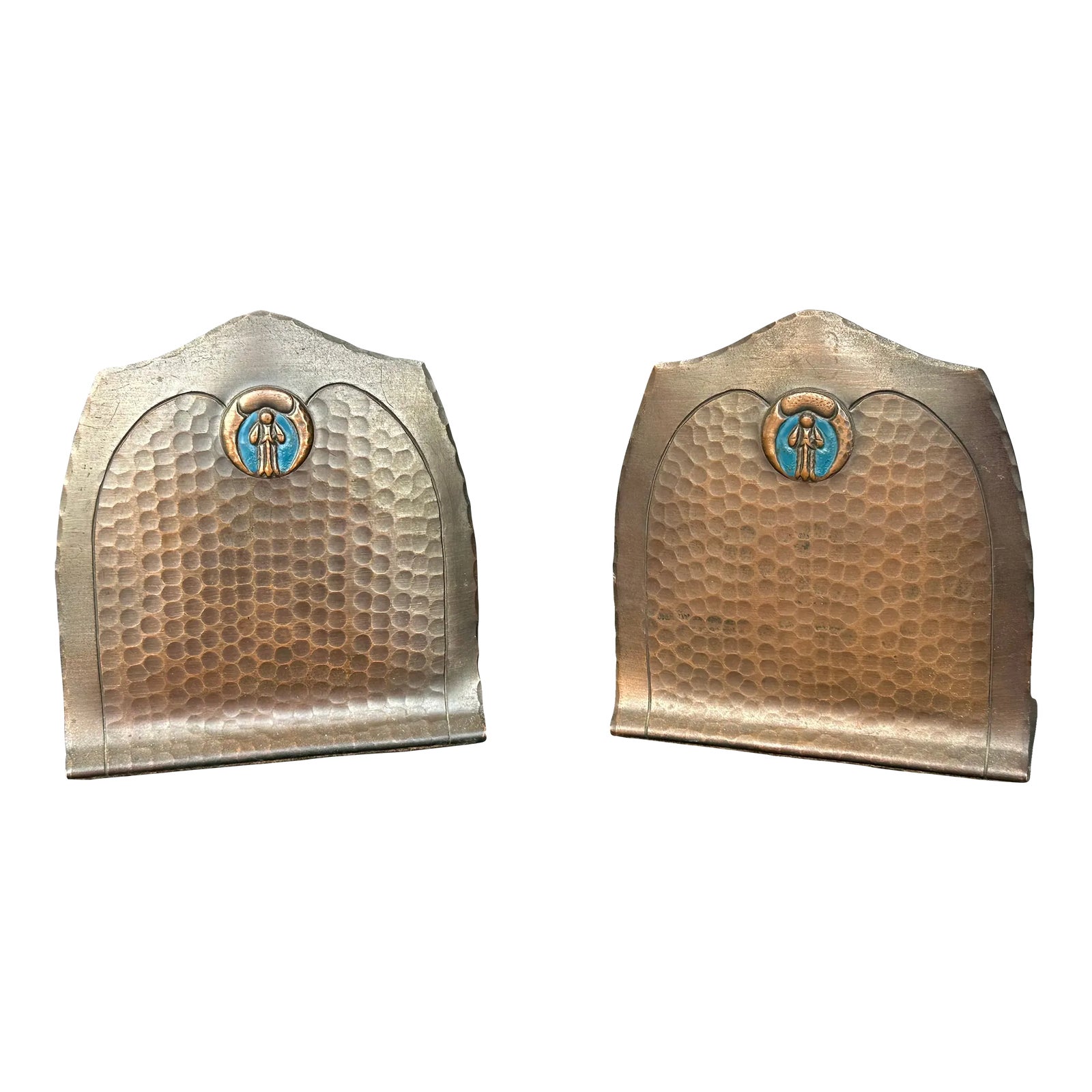 Hammered Copper Craftsman Studio Bookends | Chairish