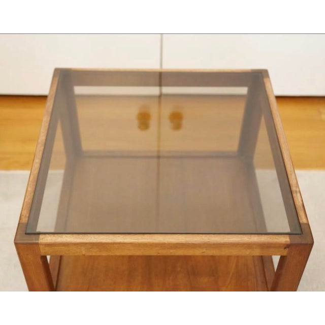 1960s Mid-Century Modern Smoked Glass Walnut Cube Table Attributed to ...