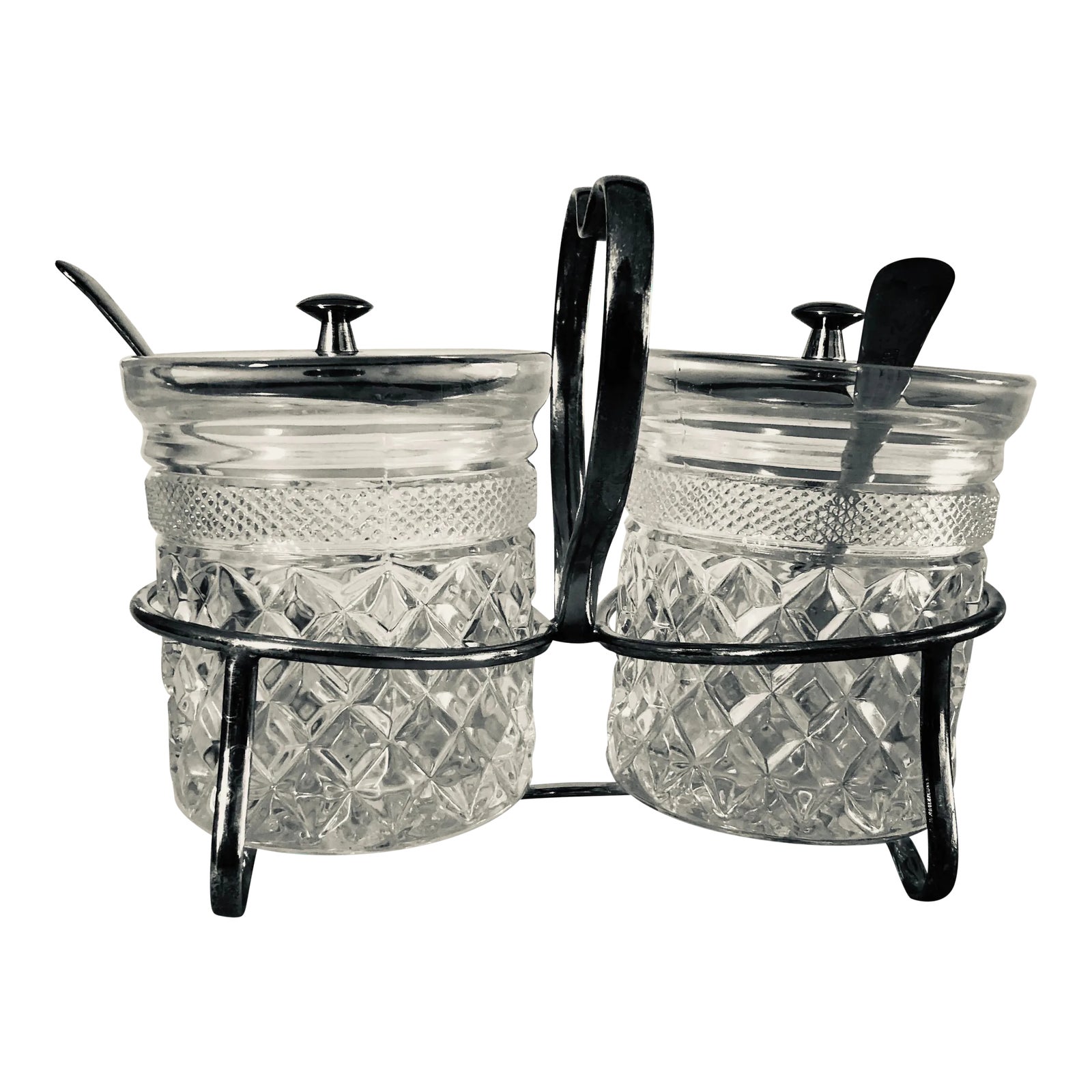 Vintage Cut Glass & Silver Plated Condiment Caddy | Chairish