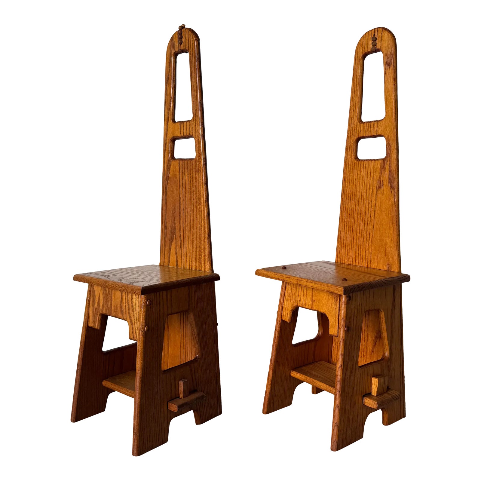 Vintage Arts & Crafts Small Oak Chairs With High Cutout Backrests ...