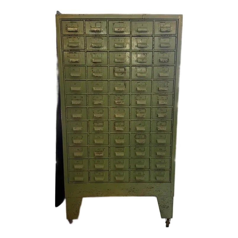 1940s Industrial Rustic Painted Steel Multi-Drawer Tool Cabinet | Chairish