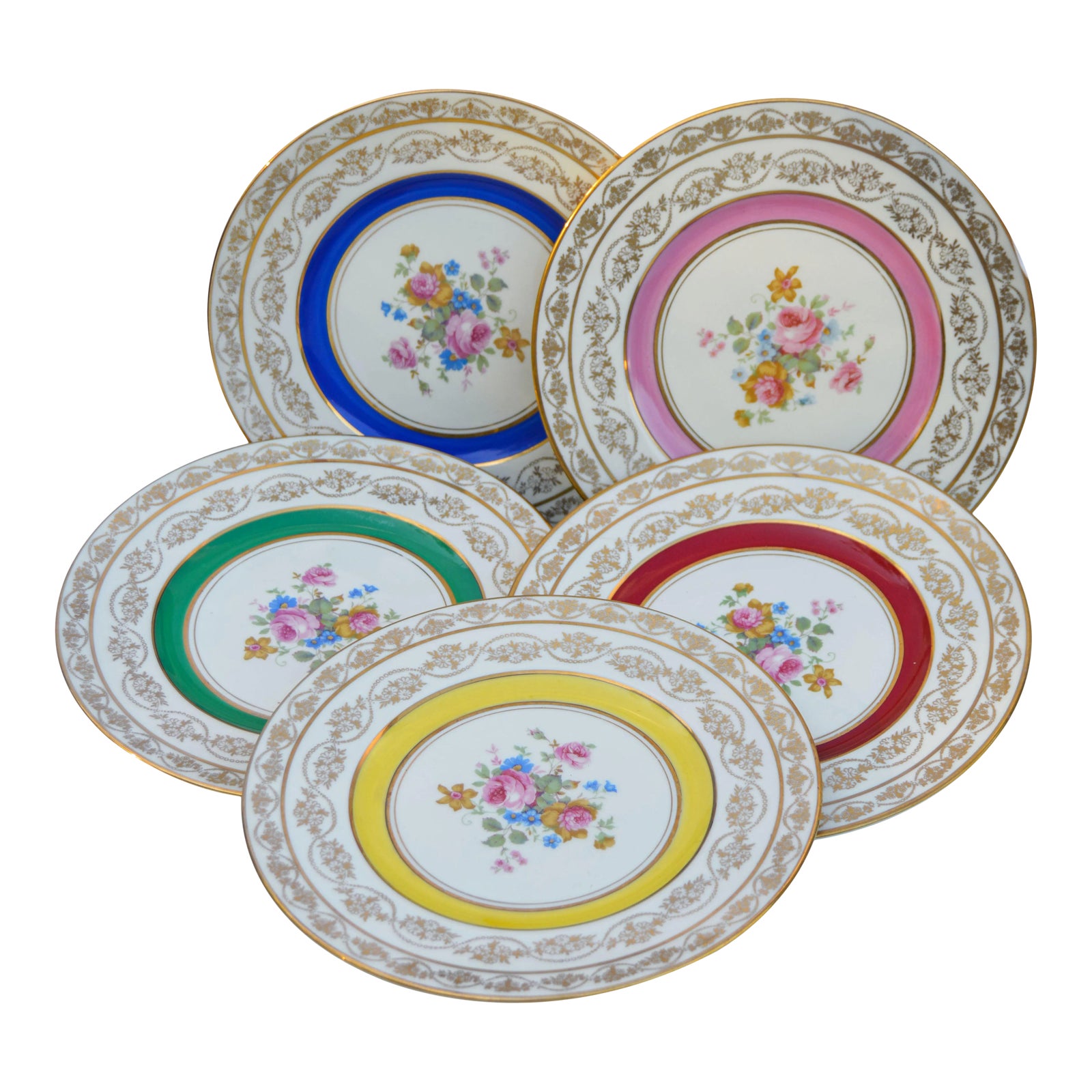 Vintage Colorful Porcelain Plates- S/5 | Chairish