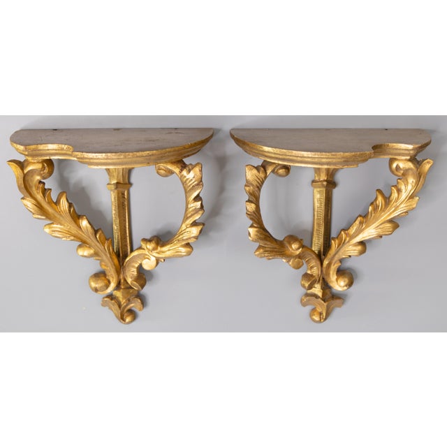 Mid 20th Century Italian Carved Giltwood Wall Brackets Shelves - a Pair ...