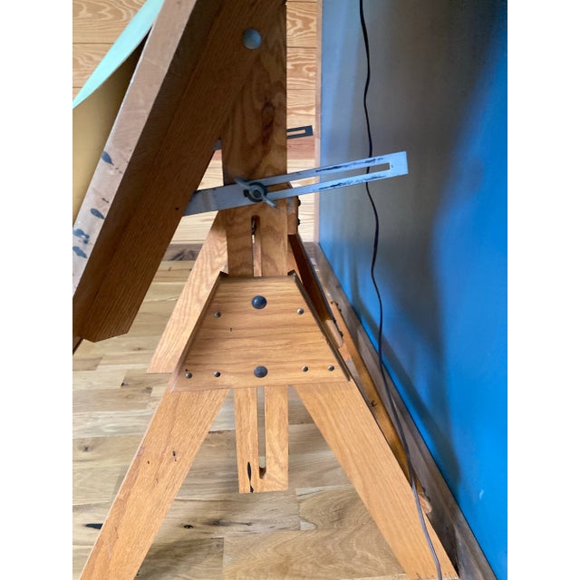 Mid 20th Century Adjustable Wood Drafting Table With Light | Chairish