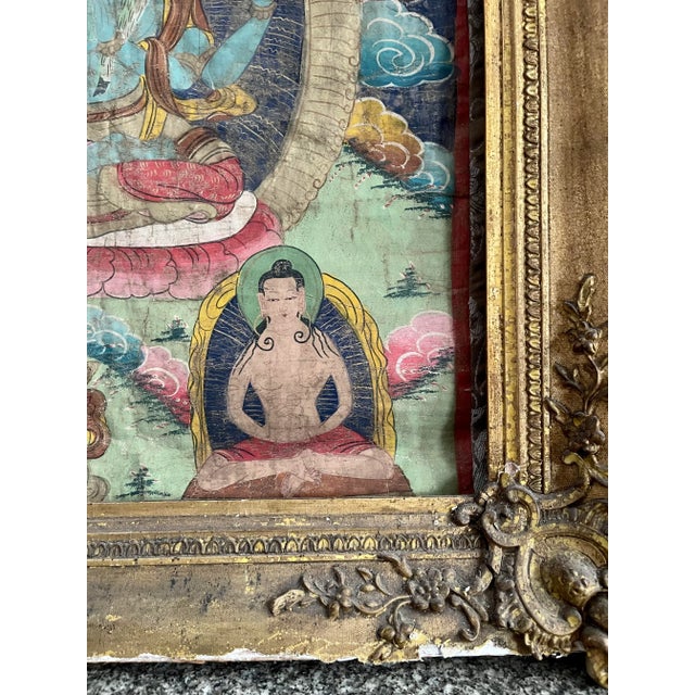 19th Century Tibetan Four Arms Guanyin Tangka With Antique Wooden Frame ...