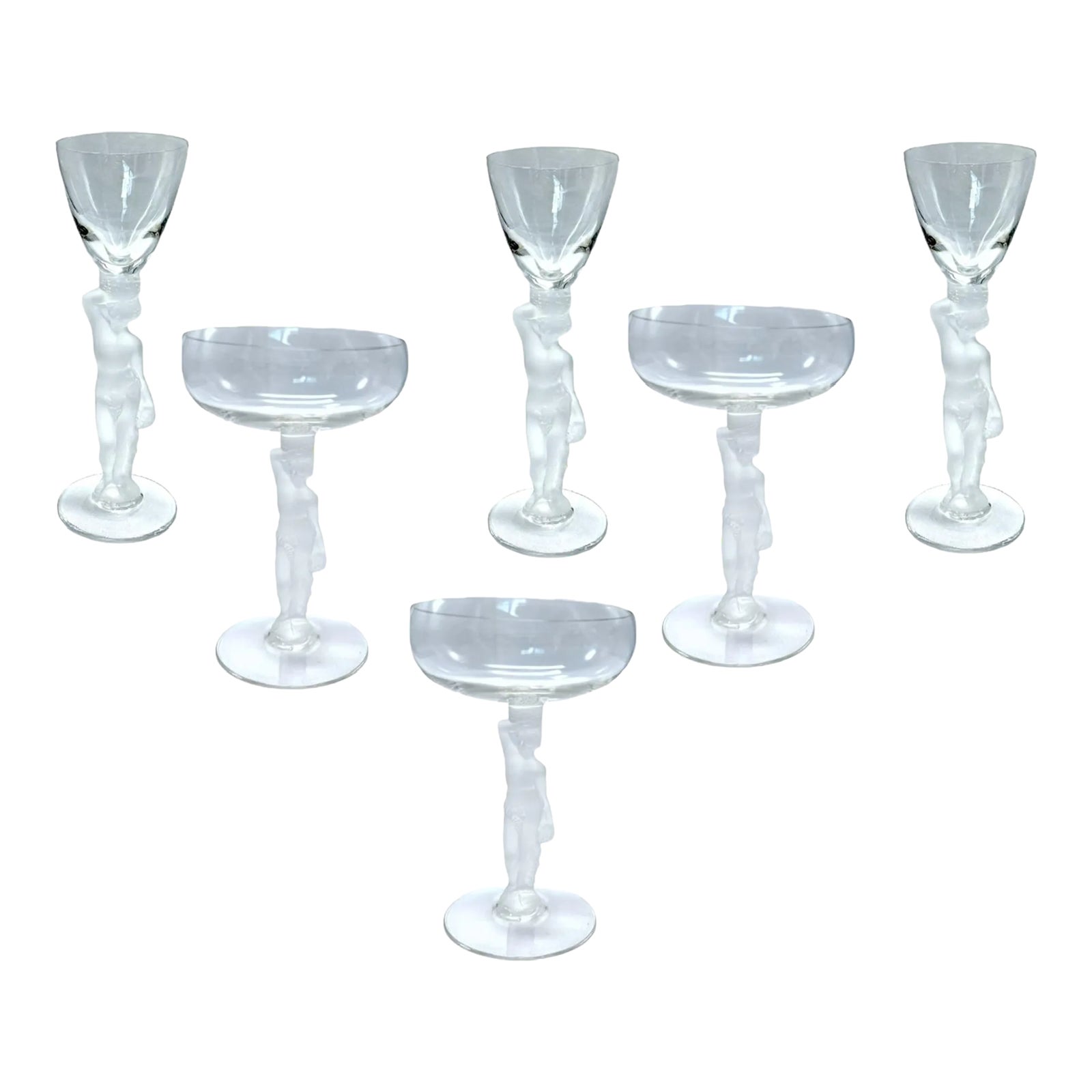 Vintage French Bayel Crystal Bacchus Champagne Coupes & Cordial/Liqueur ...