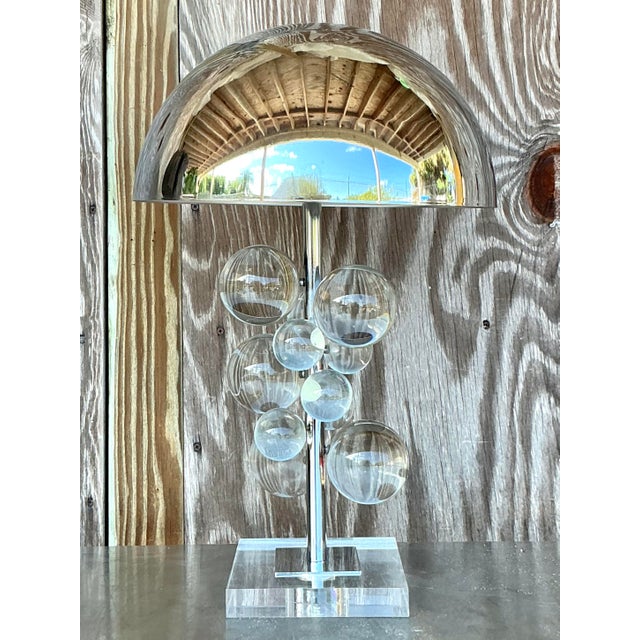 Boho Chrome and Lucite Sphere Lamp | Chairish