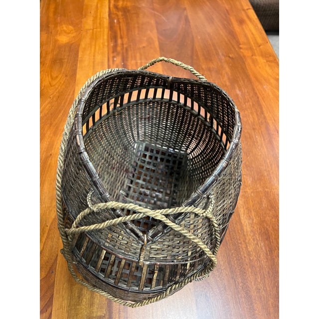 20th Century Rustic Asian Antique Bamboo Wicker Fish Basket | Chairish