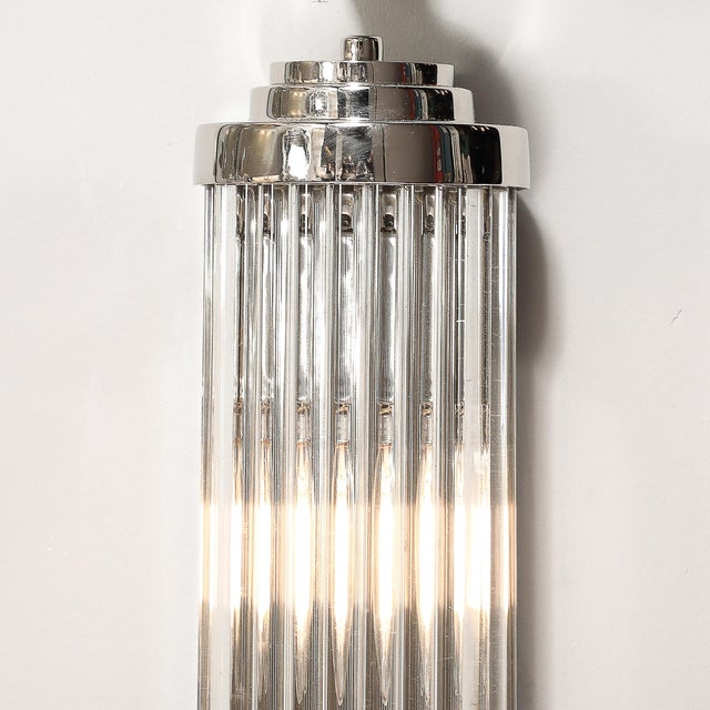 Art Deco Streamlined Linear Glass Rod Sconces W/ Chrome Fittings | Chairish