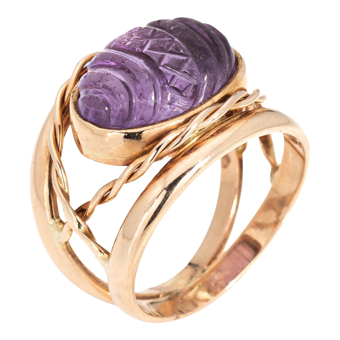 Vintage Finnish Carved Amethyst Ring 14k Yellow Gold 5 Estate Finland ...