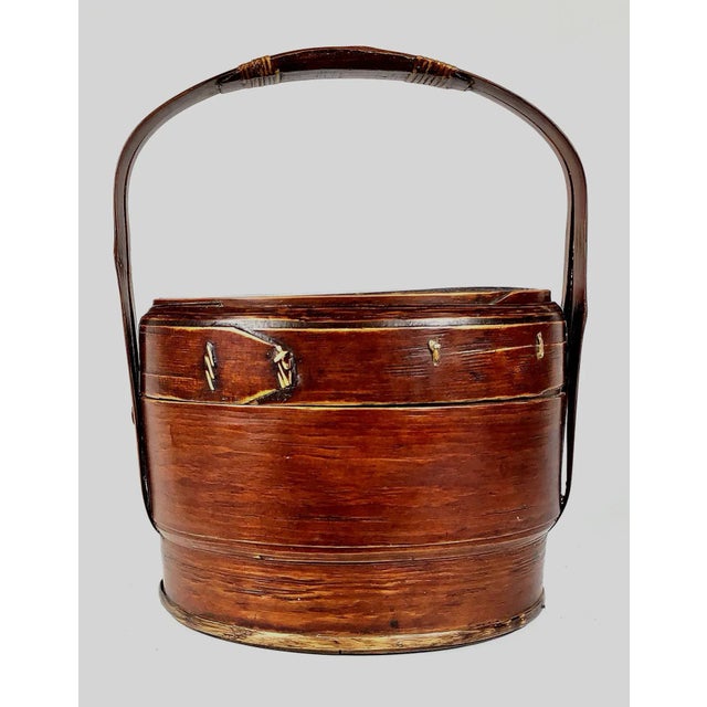 1900s Chinese Flat Reed Wood Wedding Basket | Chairish