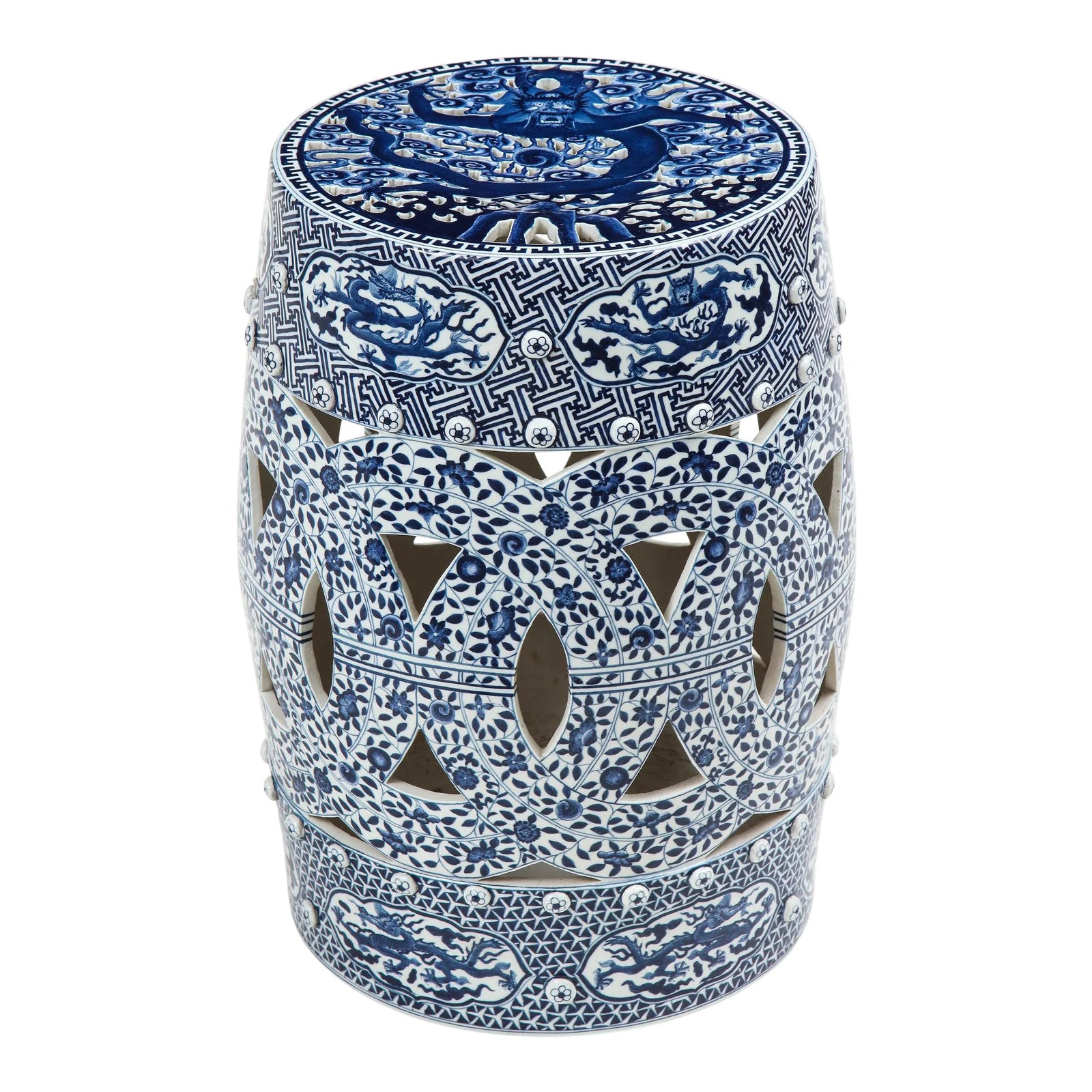 Blue and White Porcelain Garden Seat | Chairish