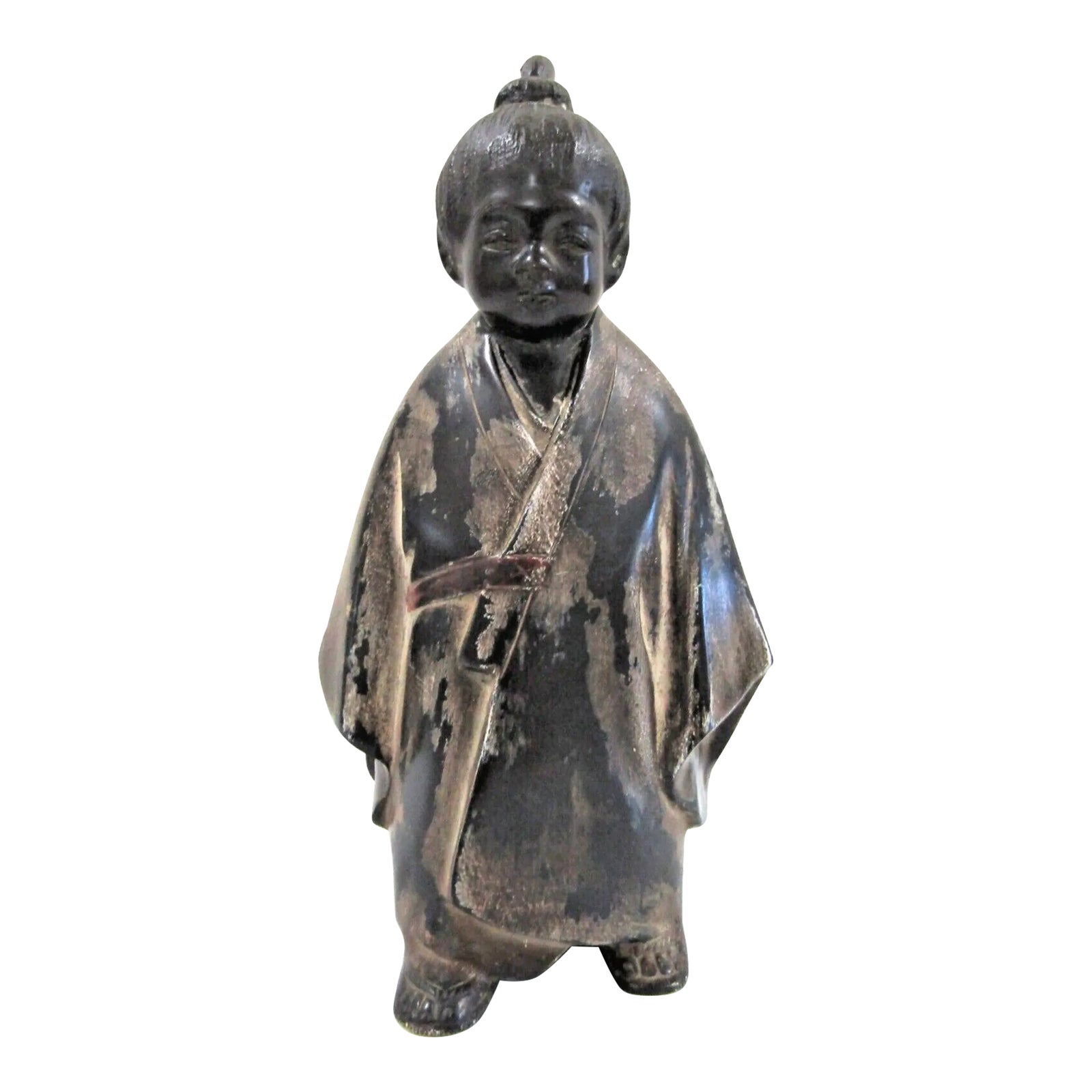 Vintage Japanese Okimono Bronze Sculpture Figure | Chairish