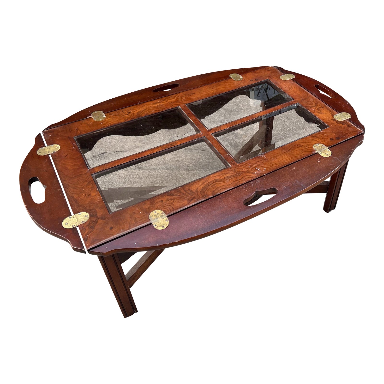 1980s Glass Top Folding Wooden Tray Table | Chairish