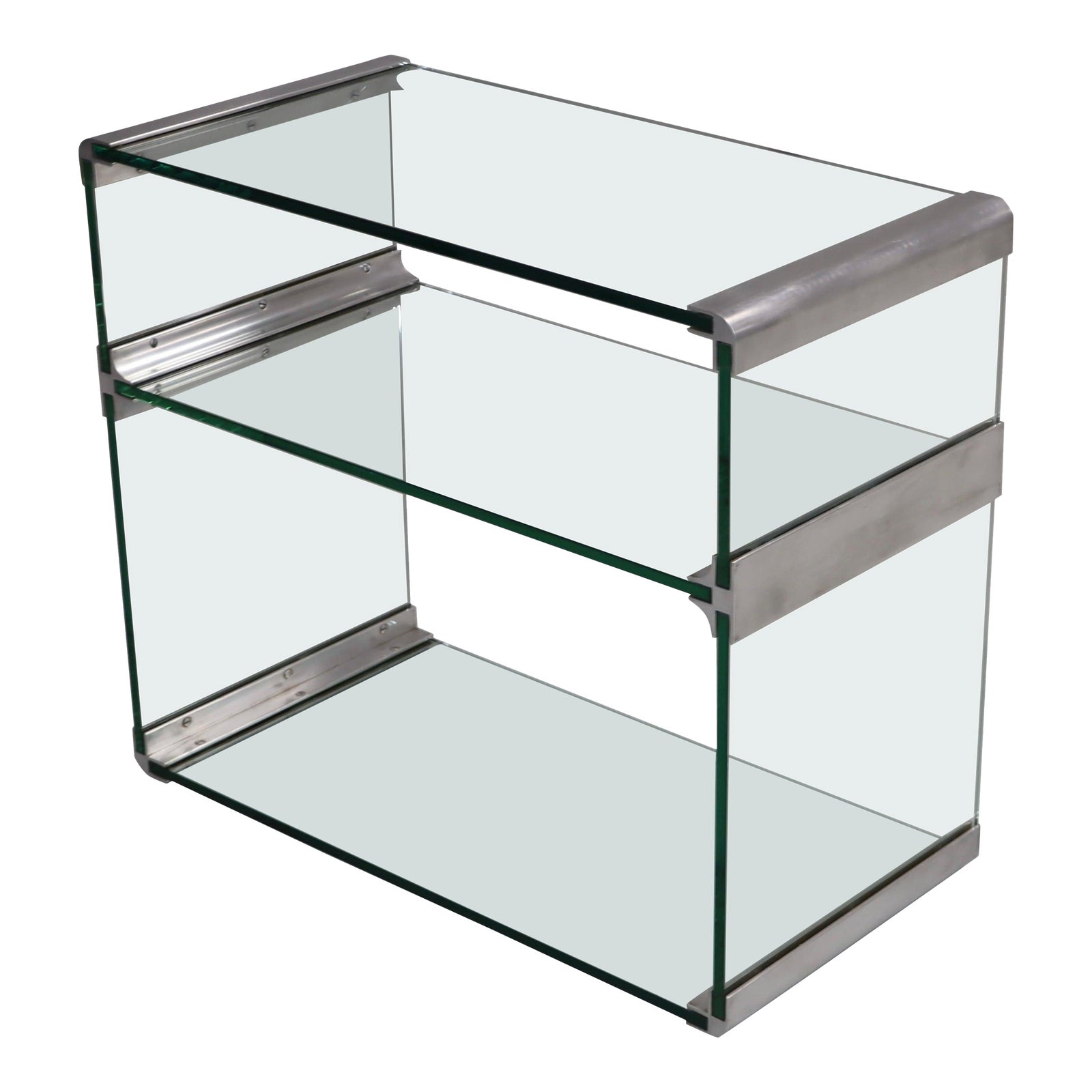 1970's Pace Collection 3 Tier Glass And Aluminum Console | Chairish