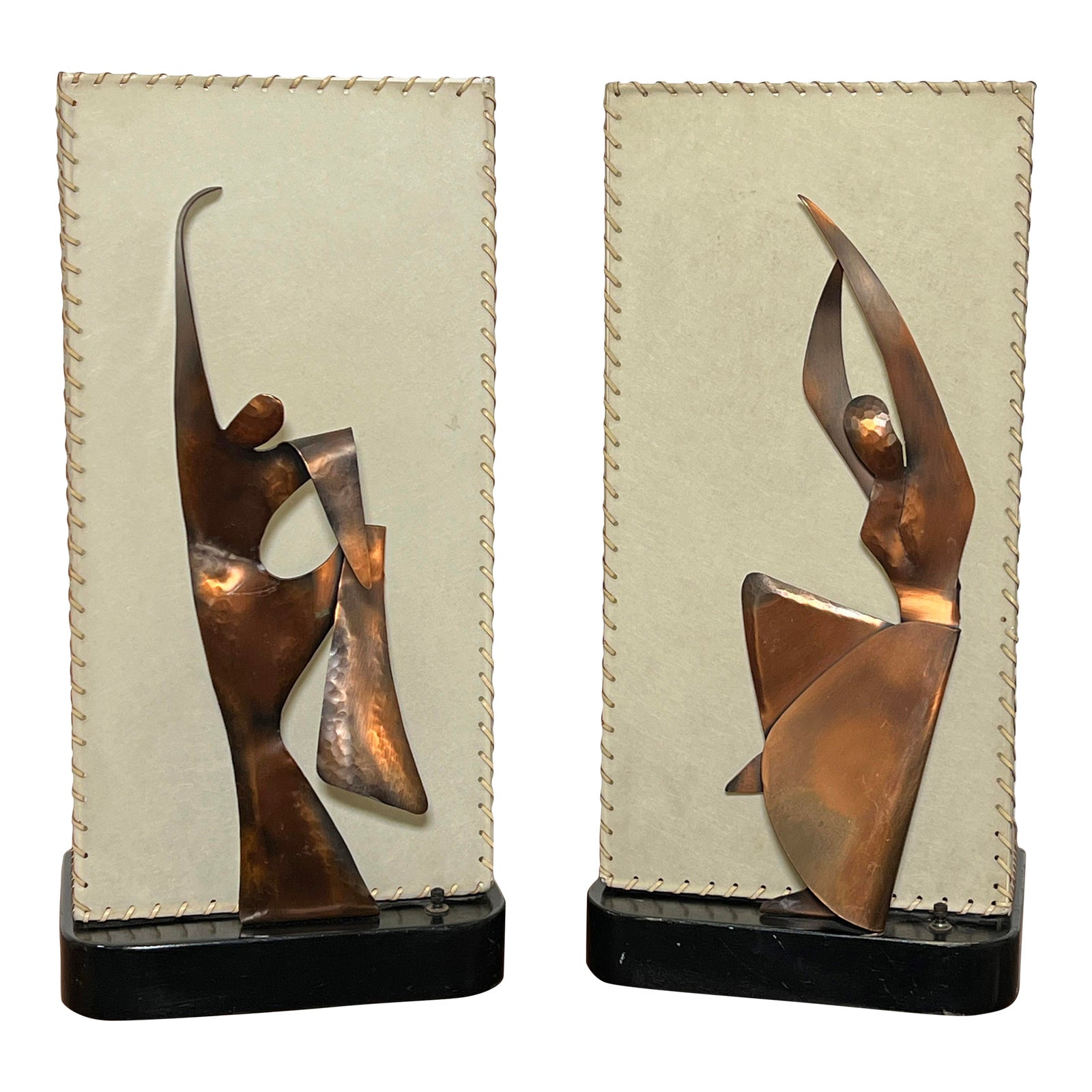1950s Heifetz Modern Dancer Lamps in Copper With Parchment Shades - a ...
