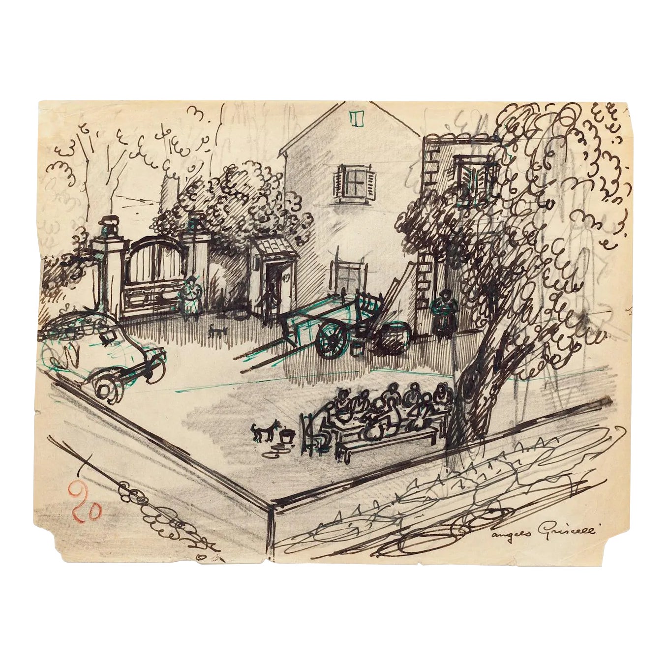 Angelo Griscelli, Lunch in the Countryside, 20th Centrury, Original ...