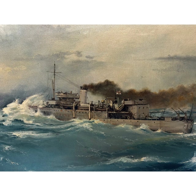 1980s Oil Painting HMS Franklin Mine Sweeper Ship the Pentlands WWII ...