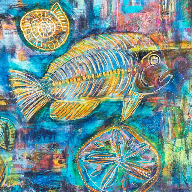 Multimedia and Acrylic Abstract Expressionist Fish Painting | Chairish