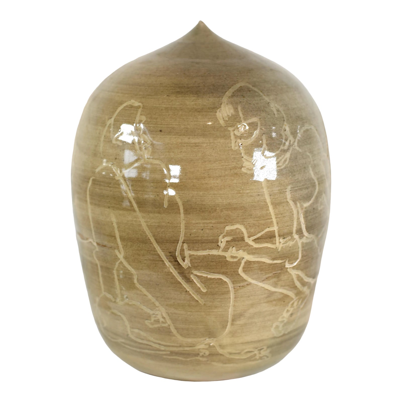 Mid Century Studio Pottery Signed Closed Form Caveman Vase | Chairish