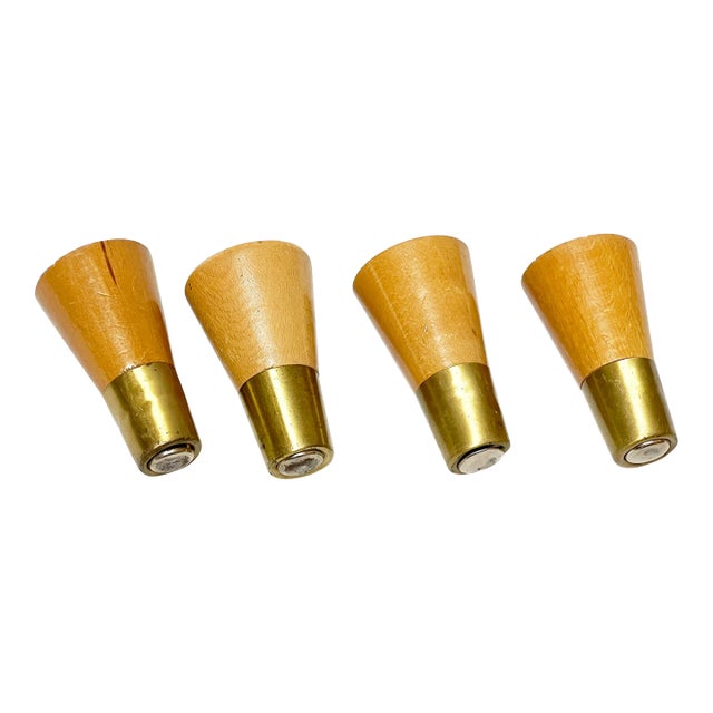 Authentic Mid Century Modern Short Tapered Wooden Table Legs With Brass ...