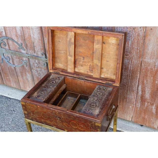 19th Century Brass Inlaid Cash Box on Stand | Chairish