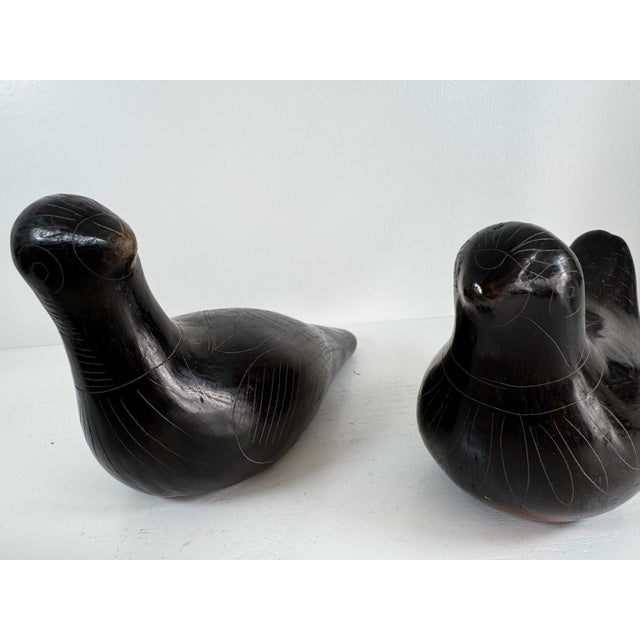 Pair of Vintage Mexican Black Clay Bird Sculptures, Mid-Century Folk ...