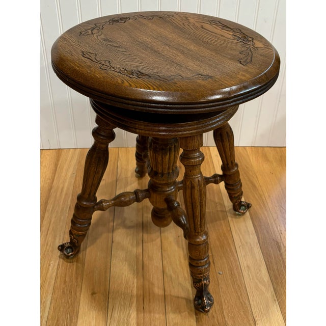 Early 20th Century Victorian Style Oak Piano Stool | Chairish