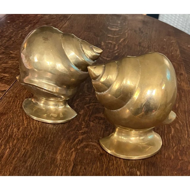1970s Solid Brass Conch Shell Bookends - a Pair | Chairish