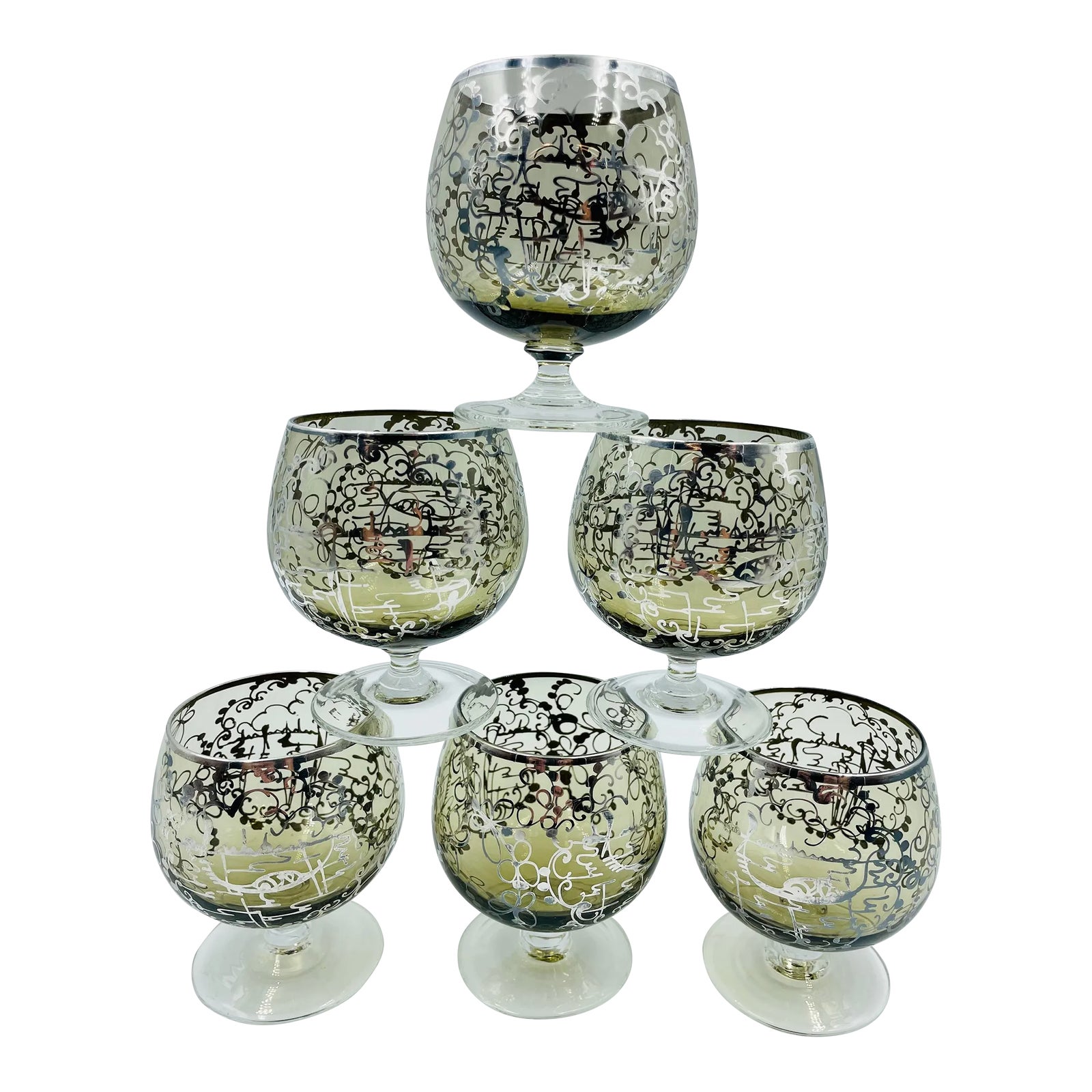 Vintage Petite Smokey Quartz-Colored Brandy/Cognac Snifters With Silver ...