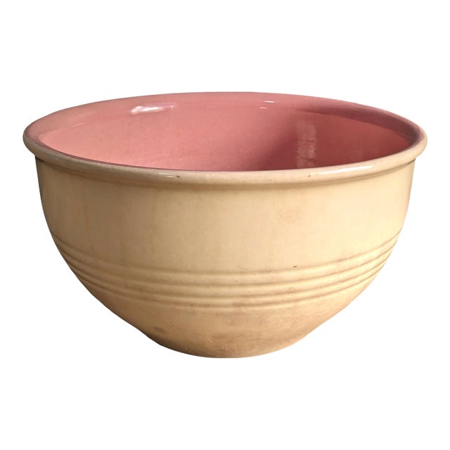 Large Antique Stoneware Crockery Style Mixing Bowl | Chairish