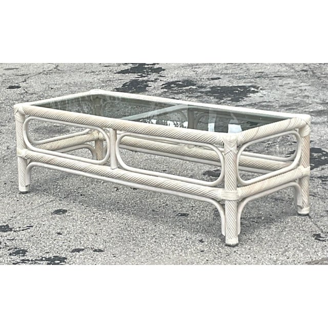 Vintage Coastal Cerused Pencil Reed Coffee Table | Chairish