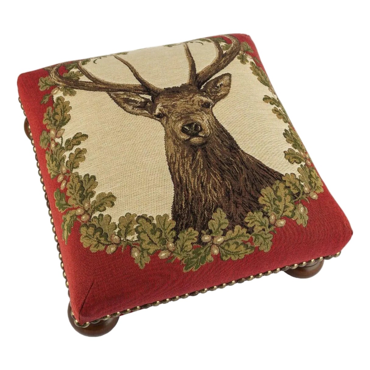 Stag Red Tapestry Footstool | Chairish